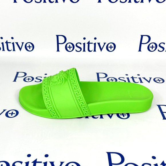 Versace | Shoes | Versace Mens Neon Green Medusa Palazzo Rubber Slides ...